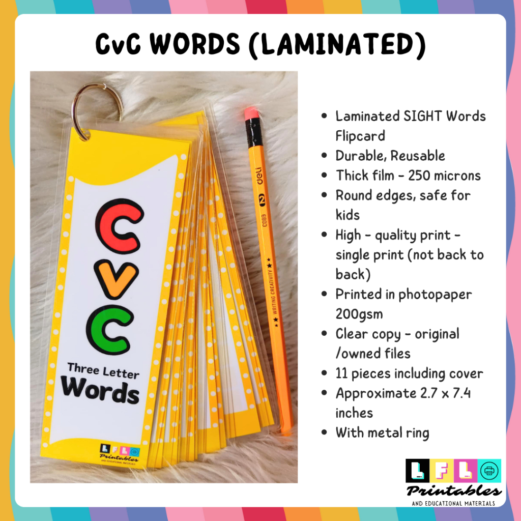 LFL - CvC WORDS FLIPCARD / FLASHCARD : READING CVC WORDS : LAMINATED ...