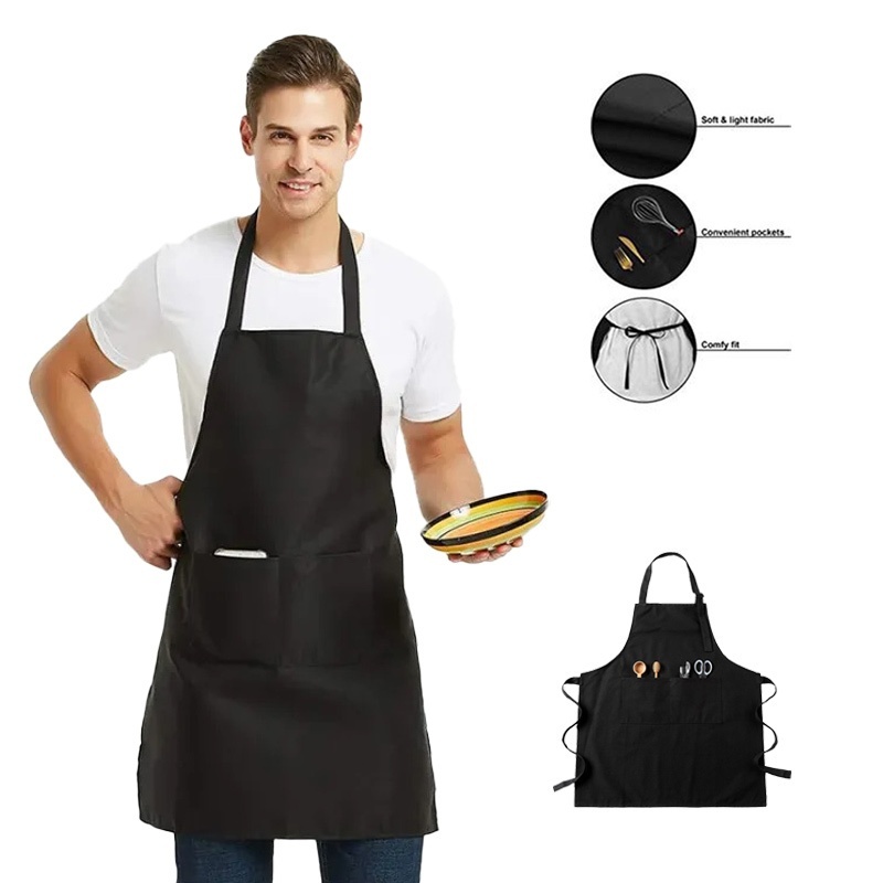 Black apron with 2 large pockets halter neck Unisex Dirt and stain ...