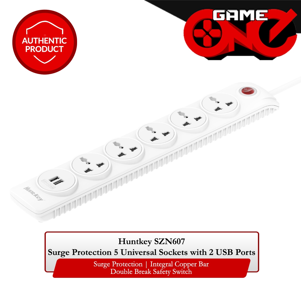 Huntkey SZN607 Surge Protection 5 Universal Sockets with 2 USB Ports ...