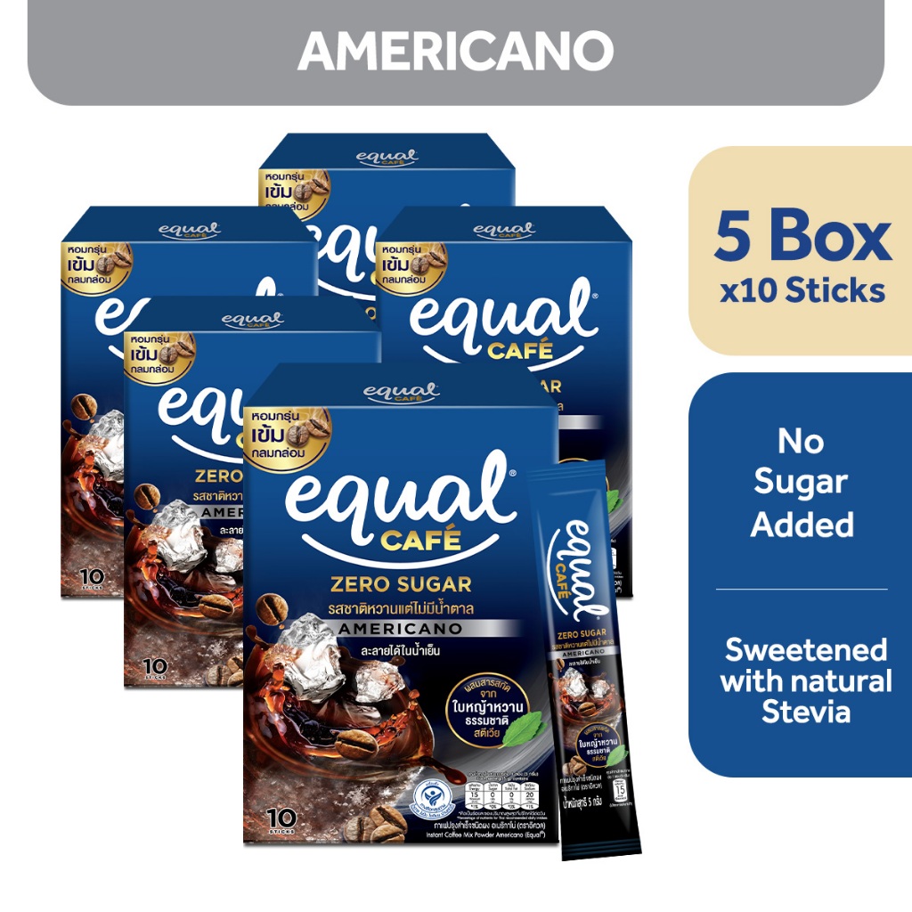 Equal Cafe Americano, 3-IN-1 Coffee Mix 10 Sticks - 5 Boxes (Natural ...