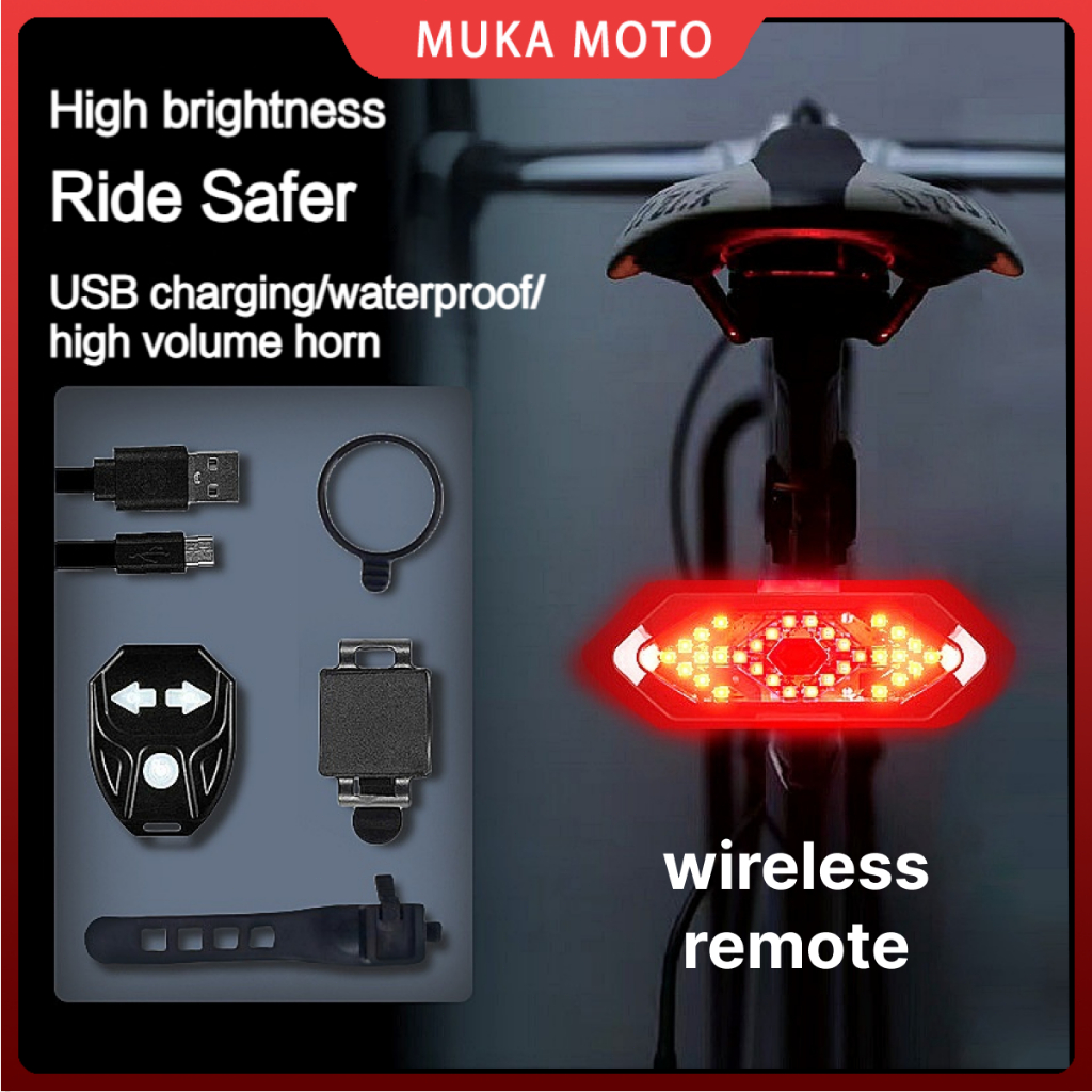 Bike Turn Signal Tail Light Wireless Remote MTB Road Bike Waterproof ...