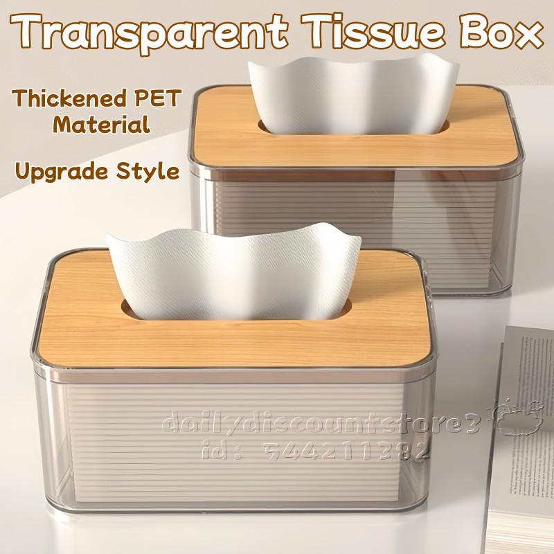 COD Nordic Minimalist Transparent Tissue Box with Bamboo Cover for ...