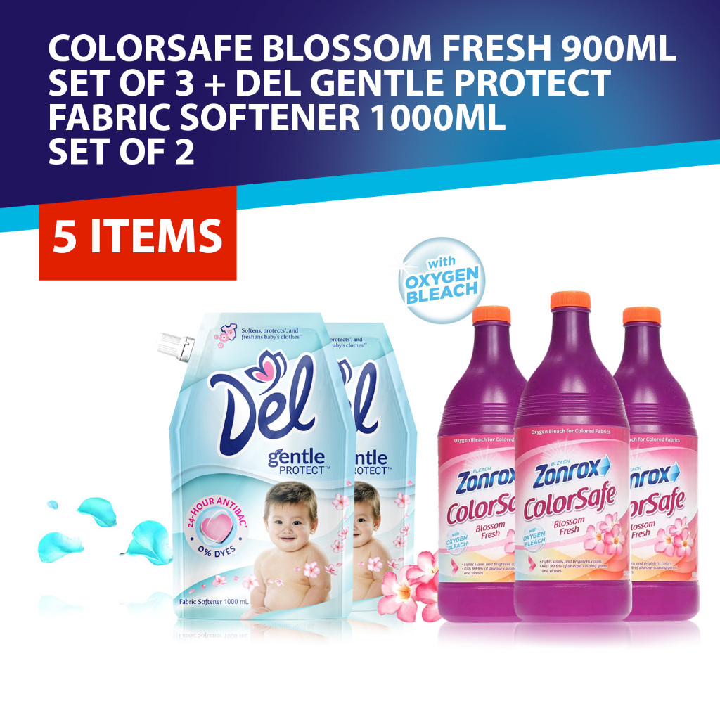 Zonrox Colorsafe Blossom Fresh Bleach 900 ml x3 + Del Gentle Protect ...