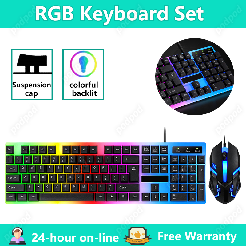 RGB Keyboard And Mouse Gaming Keyboard Suspension cap Colorful backlit ...