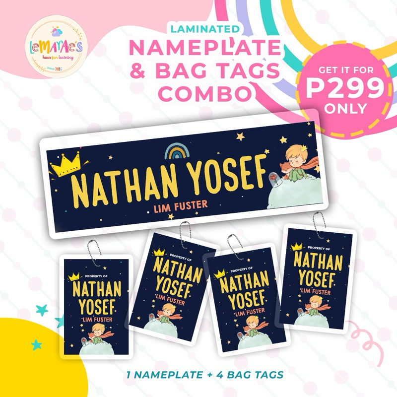 NAME TAG back to back + 4 PCS BAG SET TAG ANY THEME CHARACTERS ANY ...