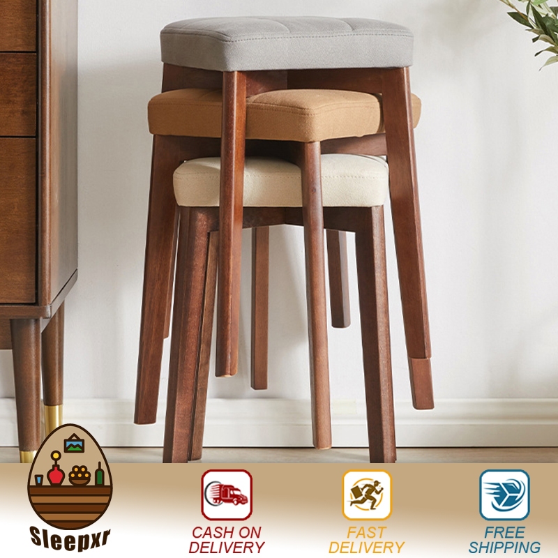 Stackable Dining Chair Stool With Solid Wood Legs Vanity Chair Stool ...