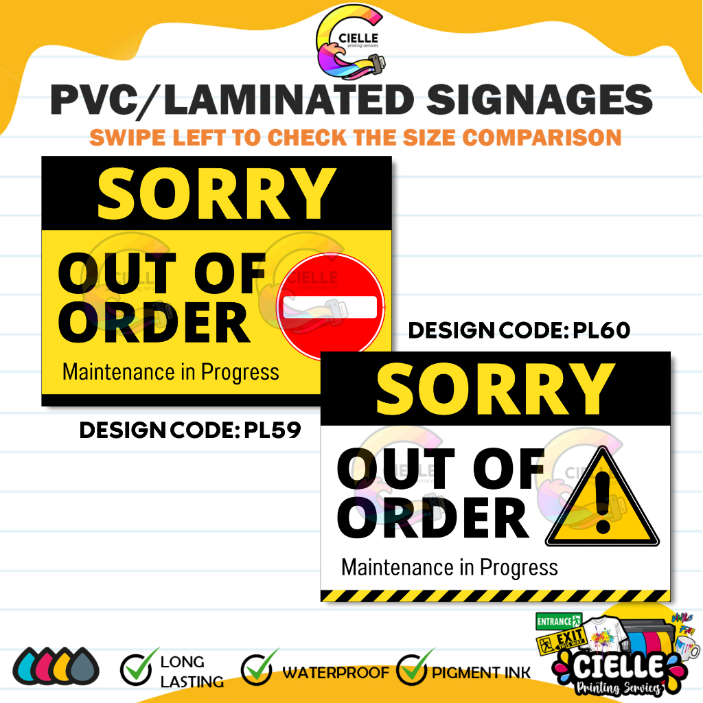 PVC/LAMINATED/ STICKER SIGNAGES (PL59&PL60) - Sorry Out of Order ...