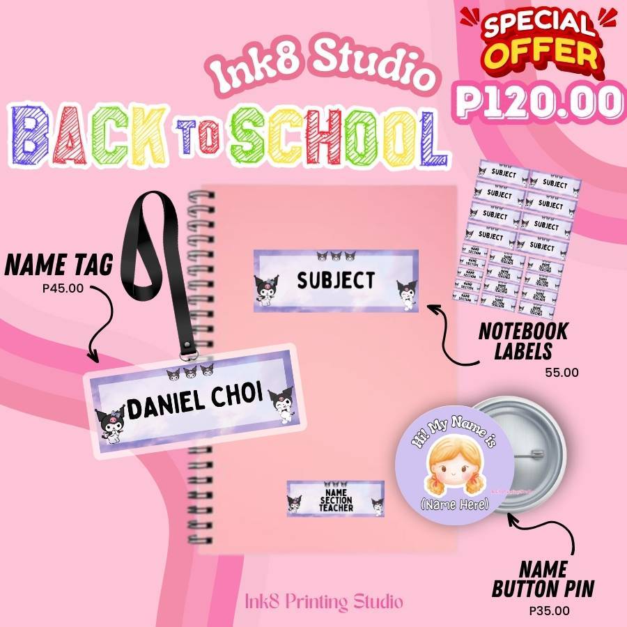 INK8 | Notebook Subject Sticker Name Tag Button Pin Customize | Shopee ...