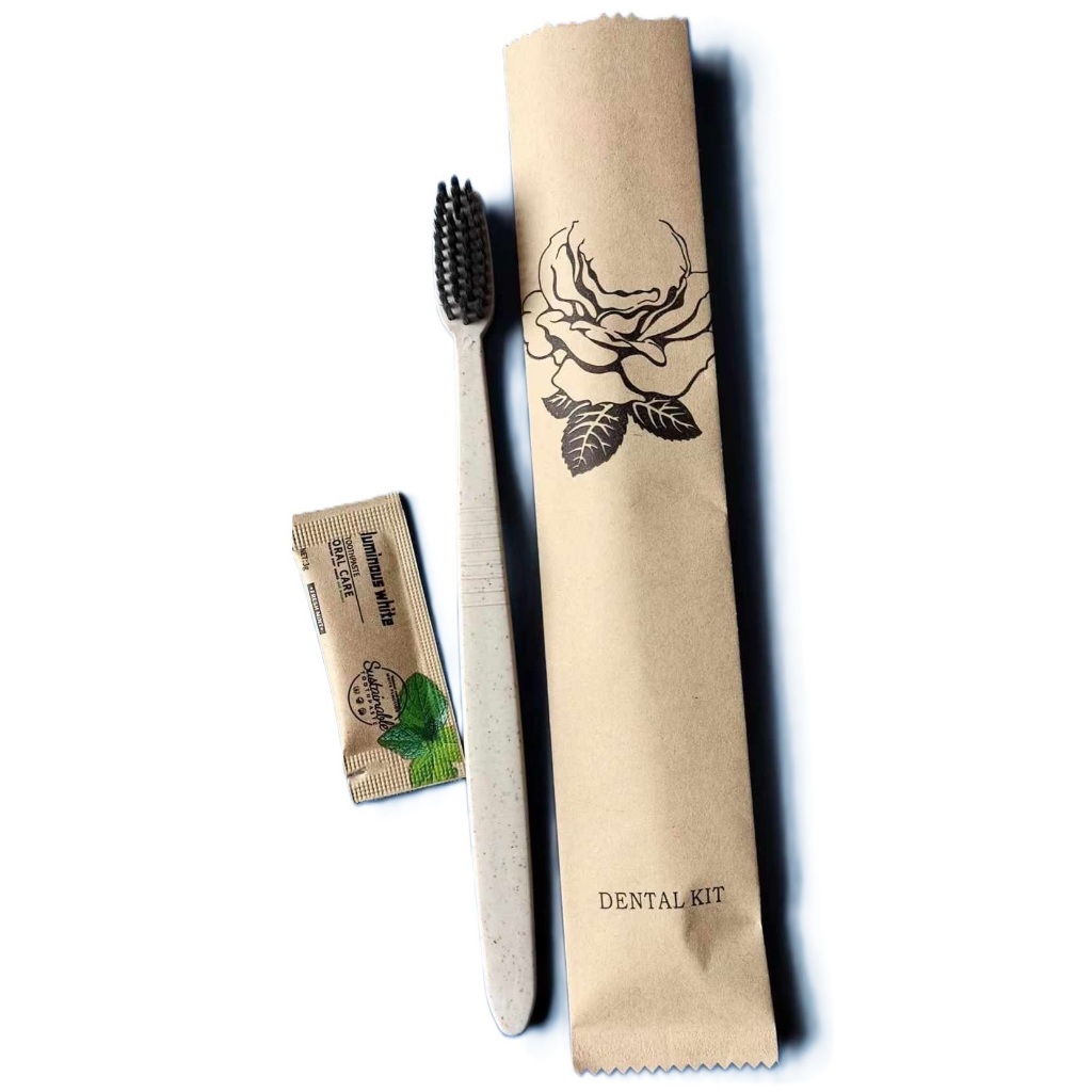 ECO friendly Hotel Supplies wheat stalk toothbrush+toothpaste+pouch set ...