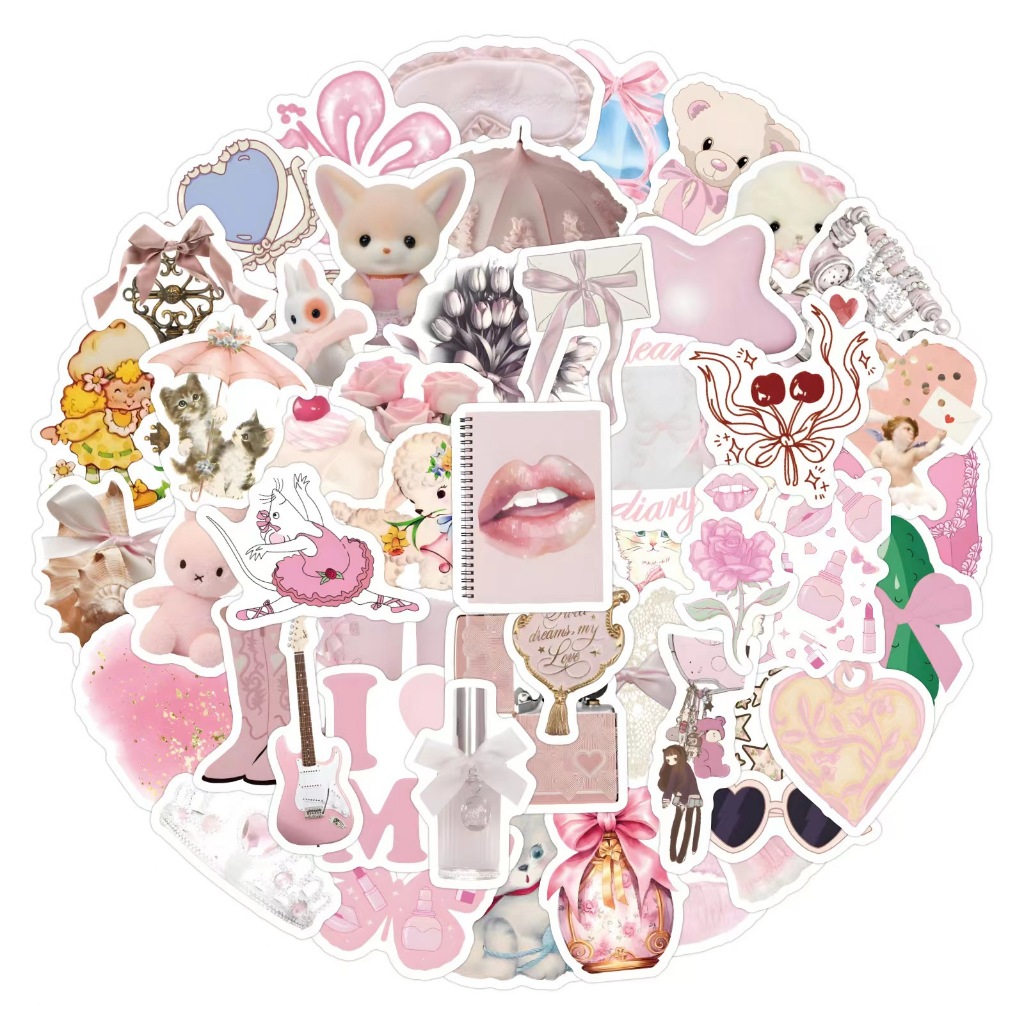 60pcs Coquette Pink CAT sticker DIY Water Bottle Laptop Scrapbook ...