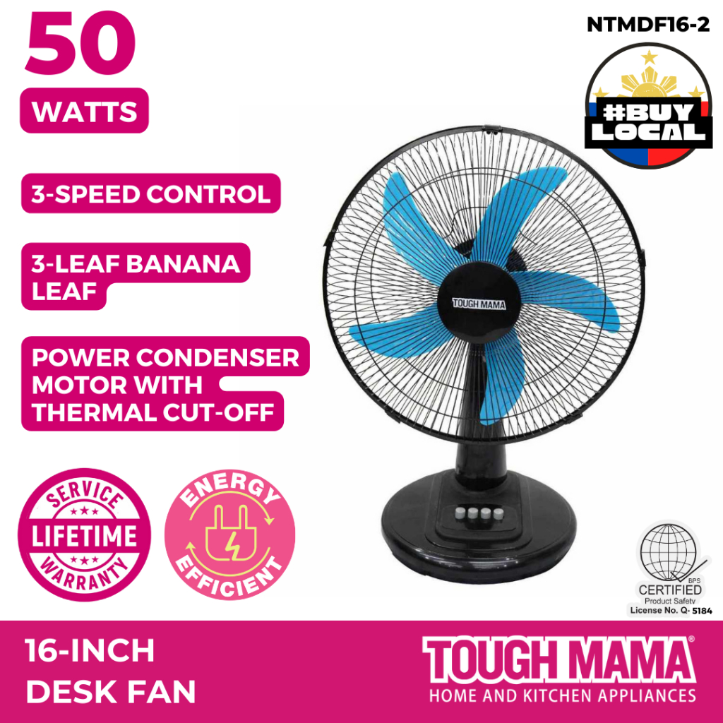 Tough Mama NTMDF16-2 BLUE Electric Desk Fan Oscillating Powerful Motor ...