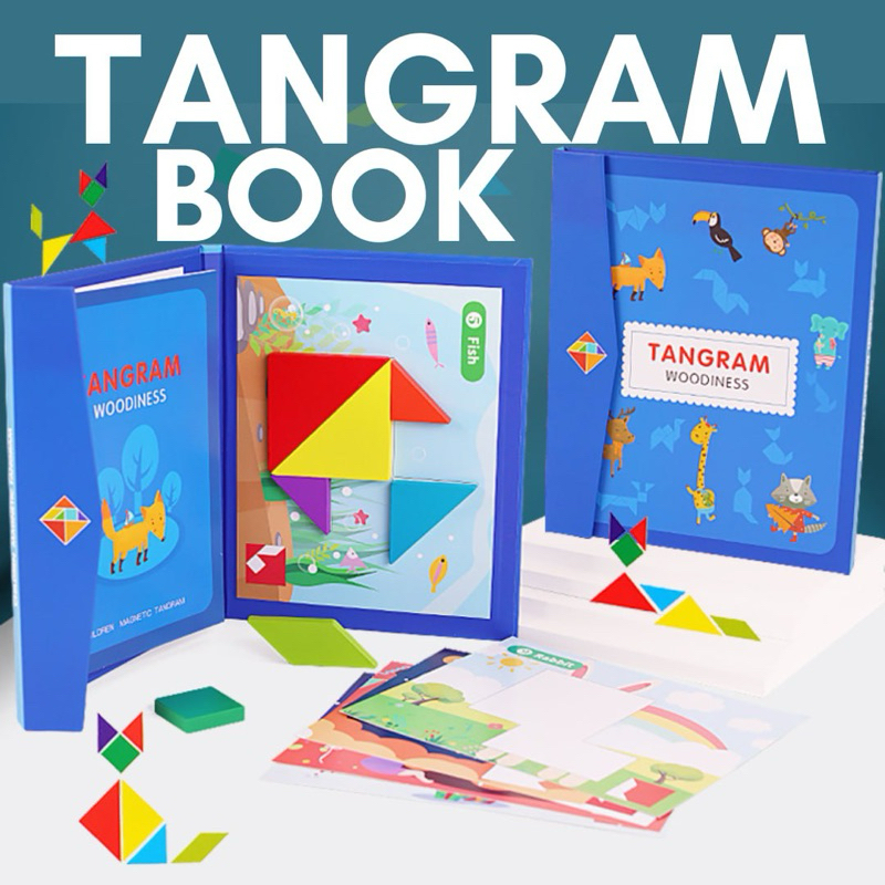 Tangram Woodiness Wooden Tangram Book Montessori Educational Toys for ...
