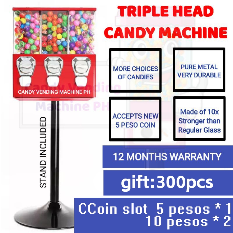 Triple Head Candy Vending Machine with Stand and FREEBIES | Shopee ...