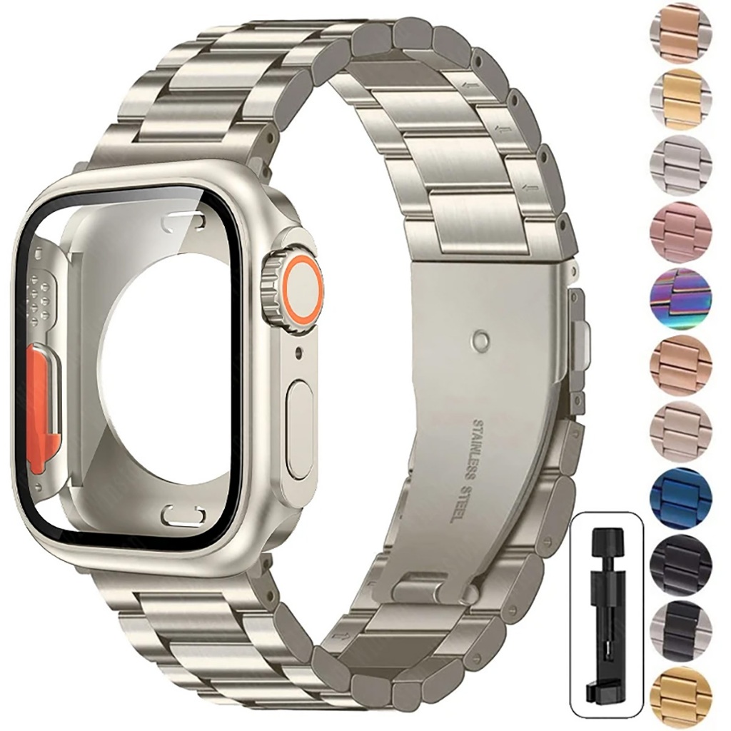 Change to Ultra Case+Band For iWatch 44mm 45mm Metal Stainless Steel ...