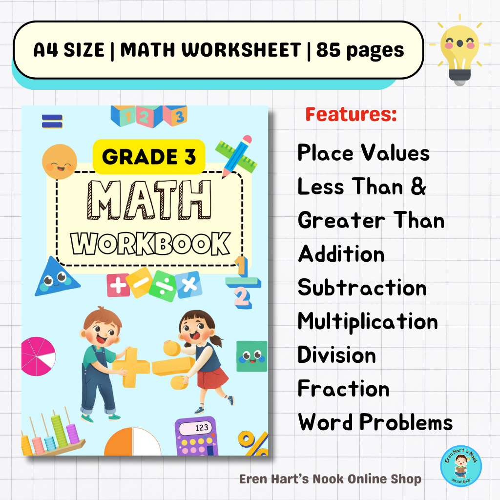 GRADE 3 MATH WORKSHEETS | A4 SIZE COLORED | 85 PAGES | Shopee Philippines