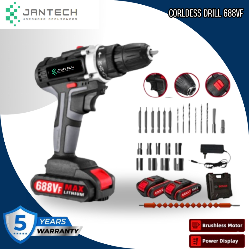 JANTECH Cordless Drill 688VF Hammer Drill Screw Drill Hand Drill Li-on ...
