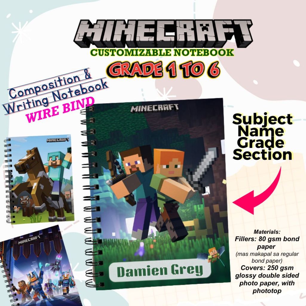 Minecraft Notebook for Grade 1 to 6 -Wire bind/Spiral-A5 80 pages ...