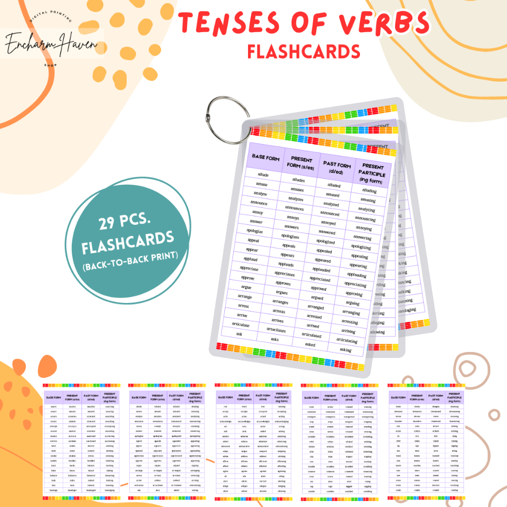 'TENSES OF VERB' Fully Laminated Educational Flashcards [29 pcs ...
