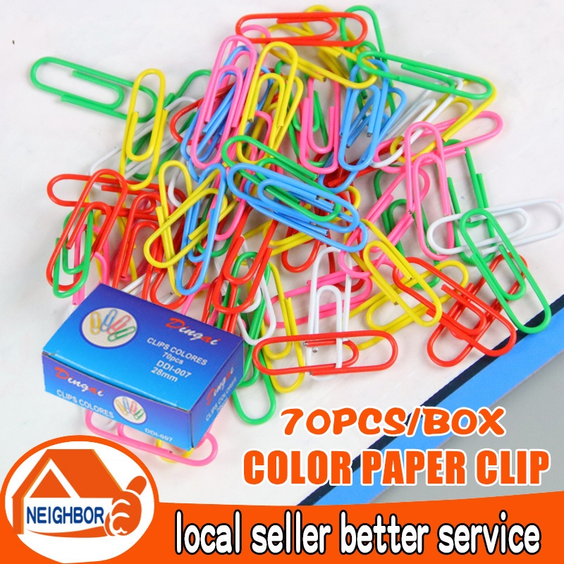 70pcs Colored Paper Clip Storage Box 28mm Paper Clips School Supplies ...