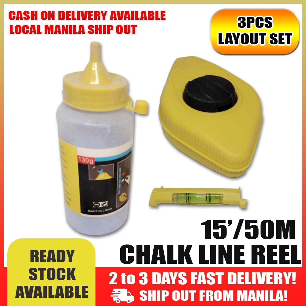 ChalkLine w/ Level Bar 50 meters / Chalk Powder / Layout Level Marker ...