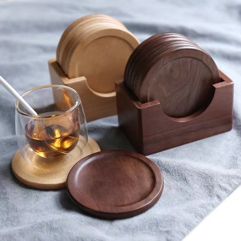 Wooden coasters, coffee cups, tea cups, round cup holders, anti slip ...