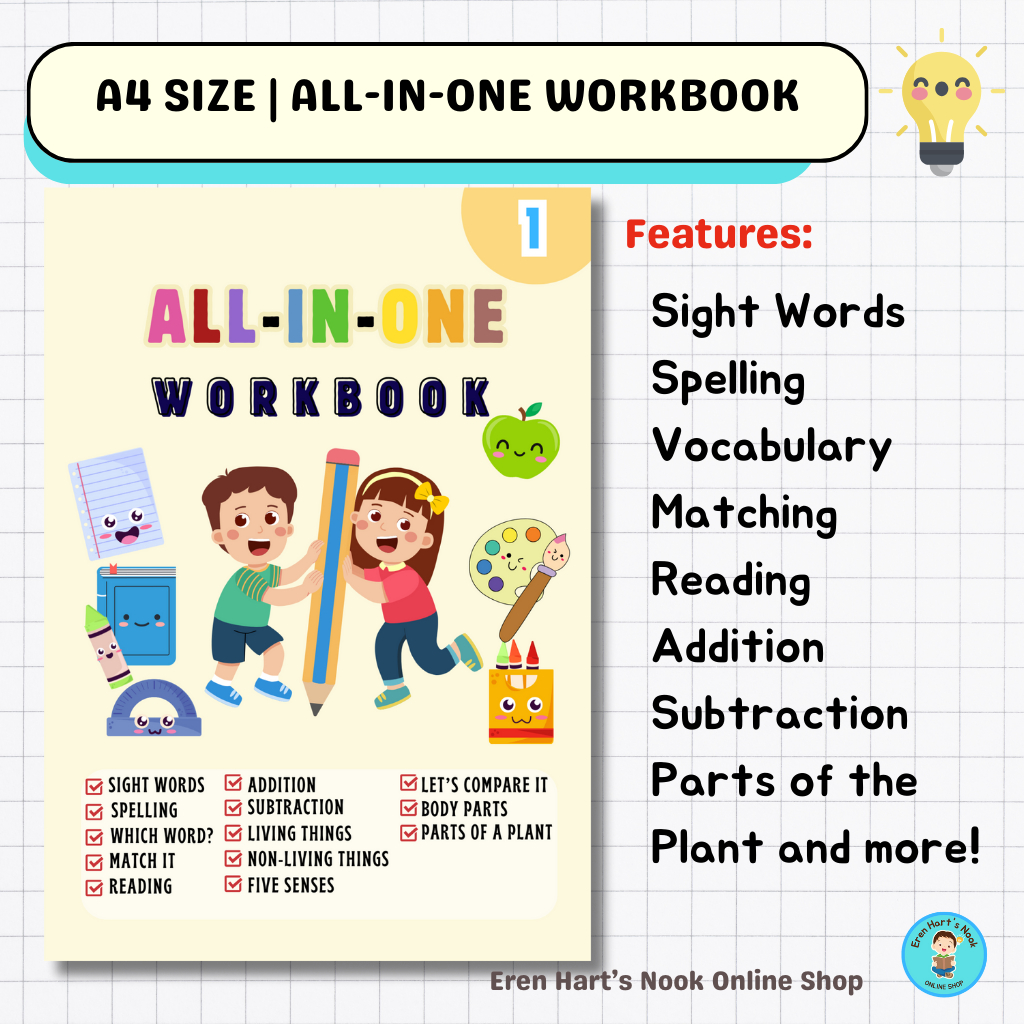 ALL-IN-ONE WORKBOOK | READING, MATH AND SCIENCE |A4 SIZE COLORED PAGES ...