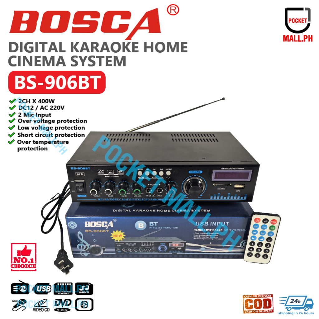 BOSCA 2 Channel X 400W Amplifier Bluetooth USB/SD FM Stereo Audio Power ...
