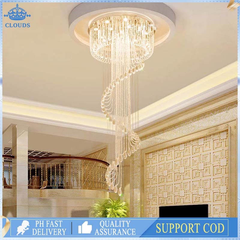 luxury Crystal Chandelier Light Villa Stair Rotating Apartment Modern ...