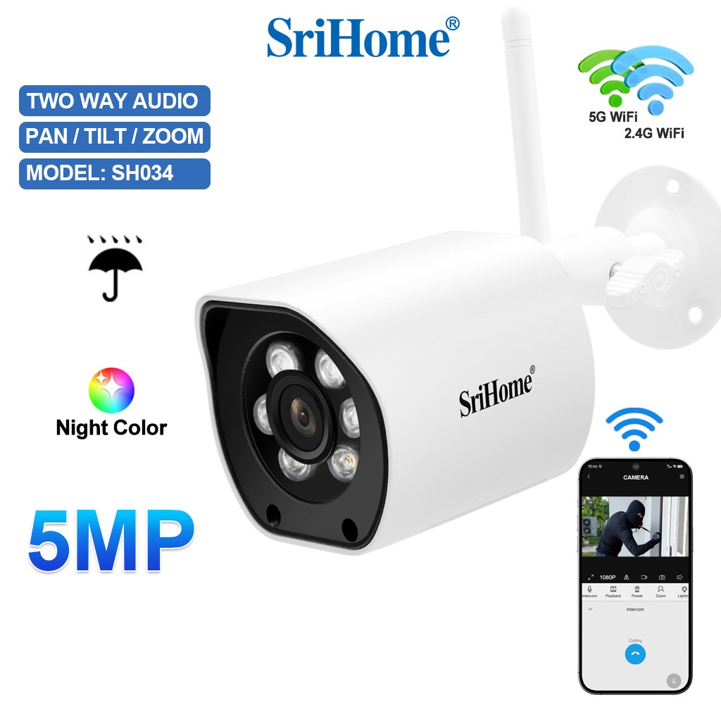 SriHome SH034 HD 5MP 1080P FHD Mini IP Camera with 5G Wi-Fi Humanoid ...