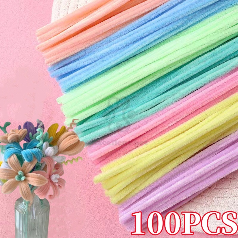 100PCS Colored Chenille Wires Fluffy Sticks DIY Craft Fuzzy Stems Twist ...
