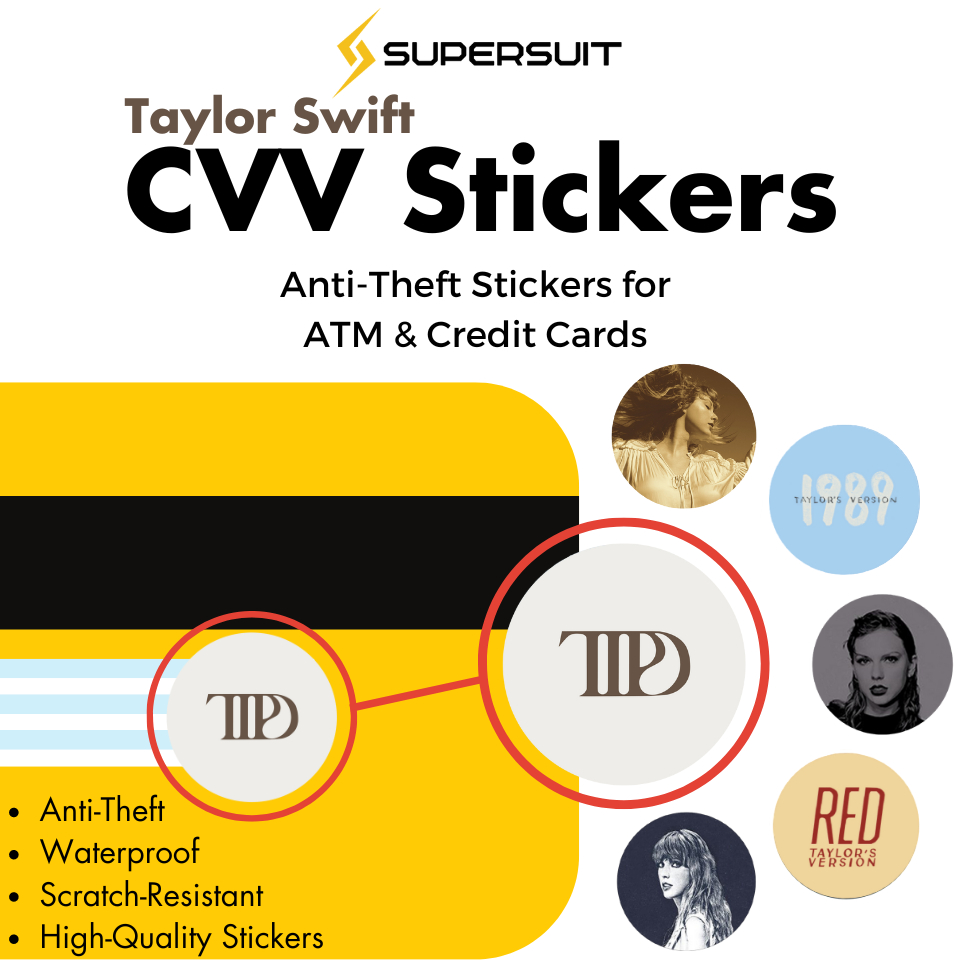 Supersuit Taylor Swift CVV Stickers 4Pcs (Anti-Theft,Waterproof ...
