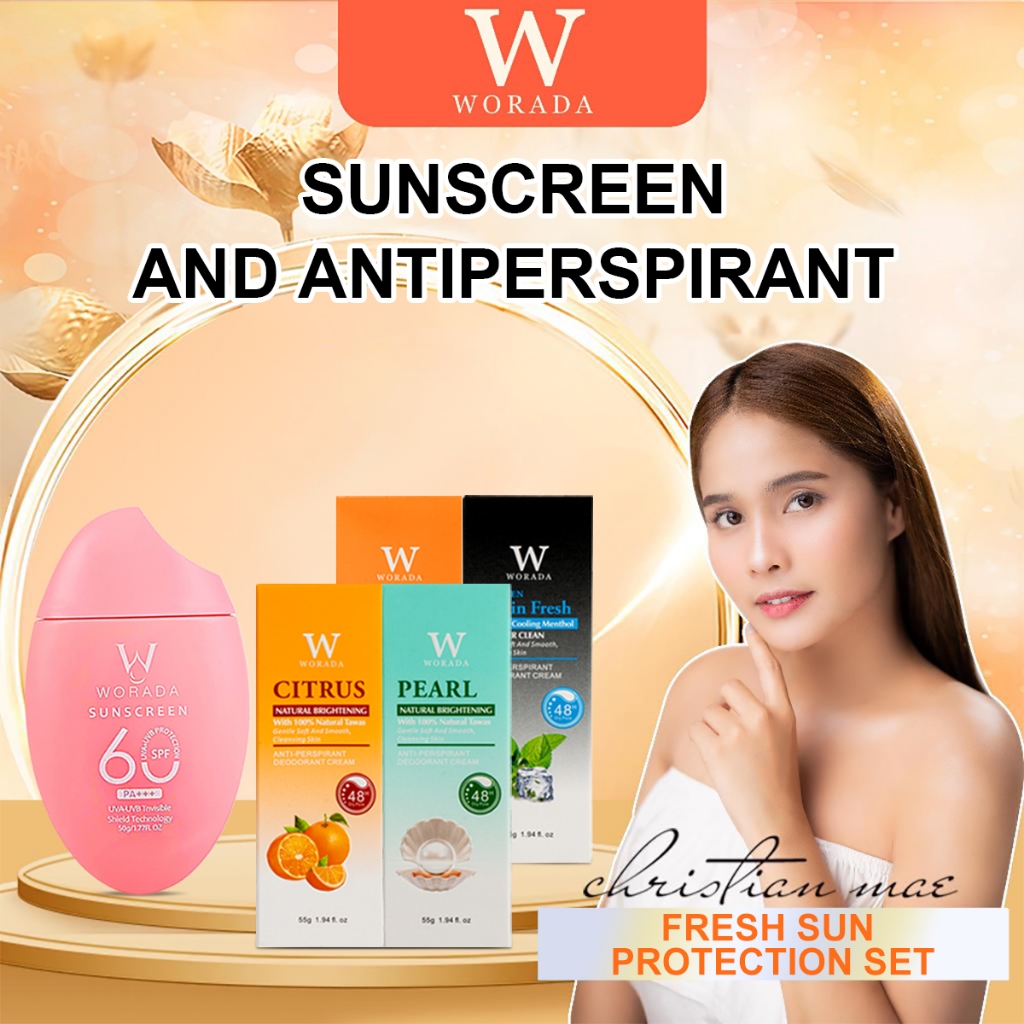 FDA approved WORADA SPF60 facial whitening sunscreen and whitening antiperspirant deodorant ...