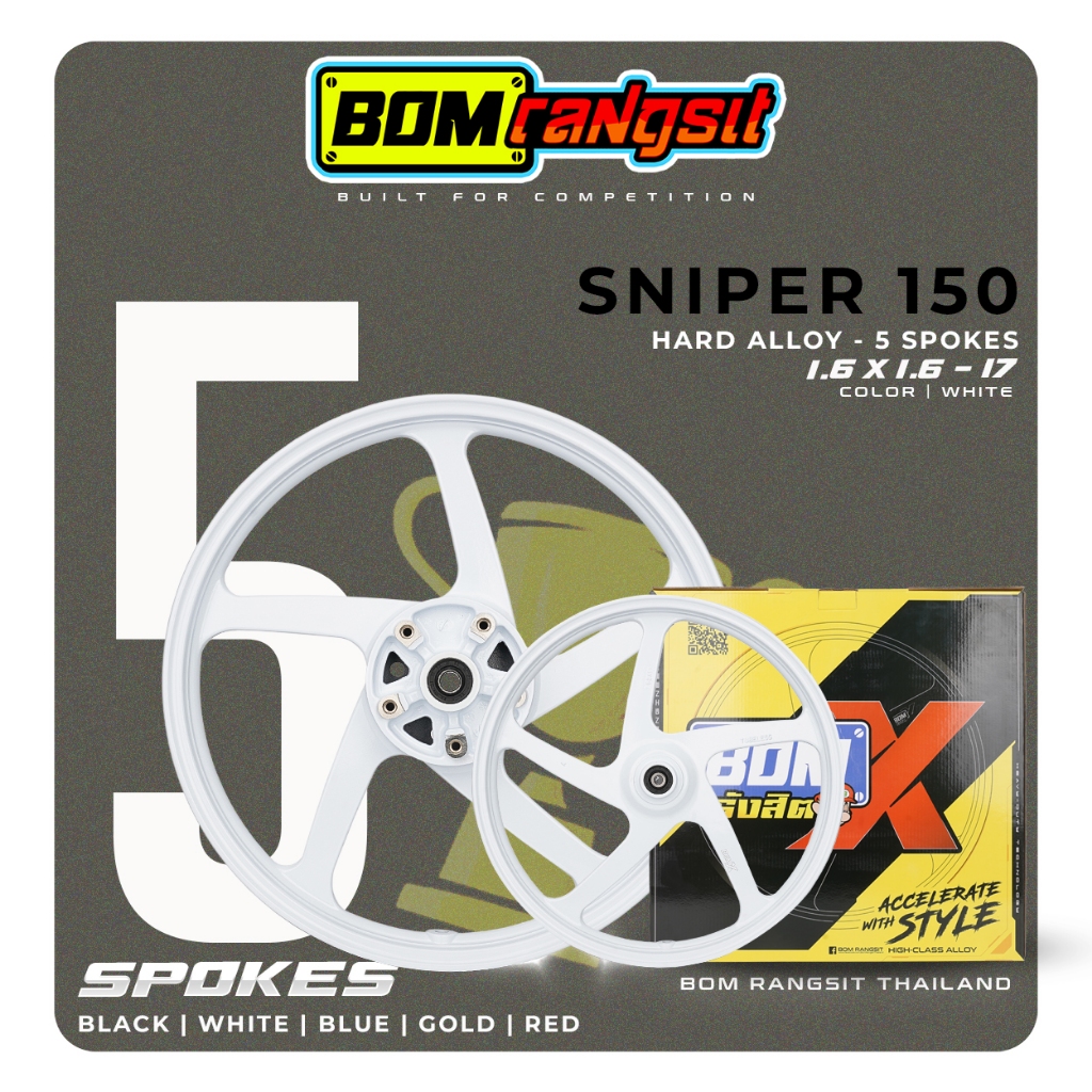 Bom Rangsit BomX Orion Hard Alloy Mags Sniper 150/155/Aerox V1/V2/Click 125/Mio i 125 17s 5 ...