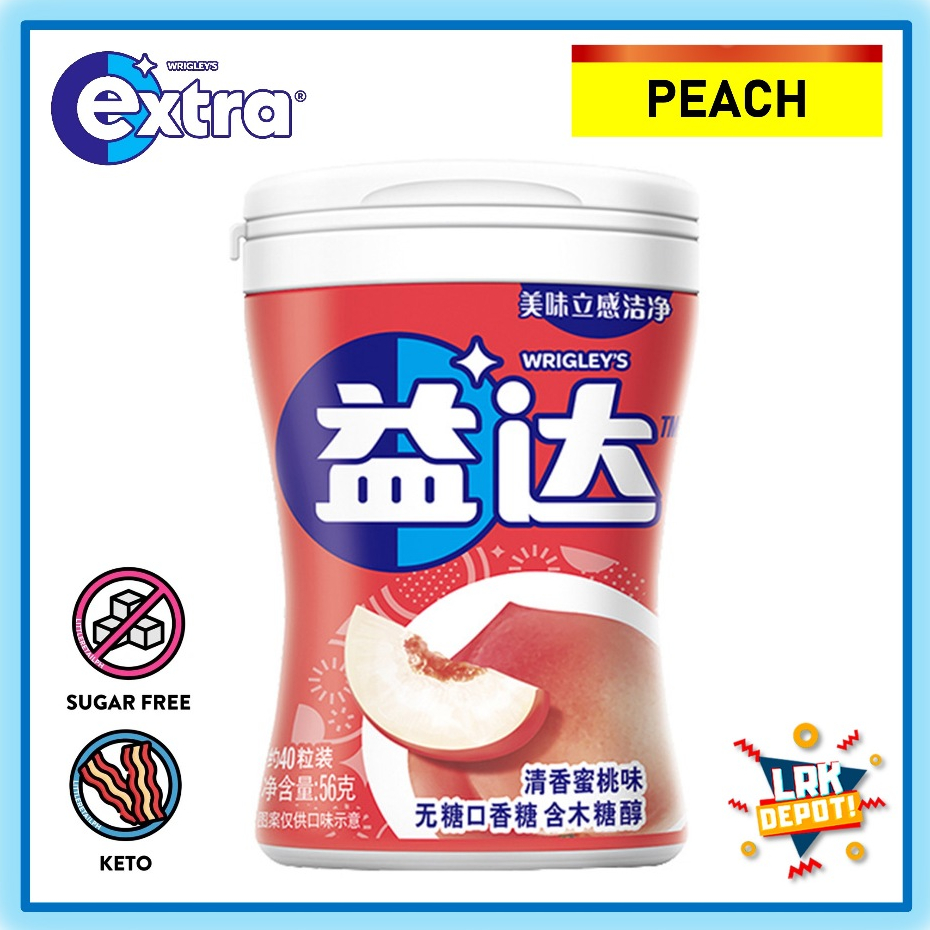 Wrigley's Extra Chewing Gum (Peach Flavor) Sugar Free Xylitol Halal Vegan - 56 g | Shopee ...