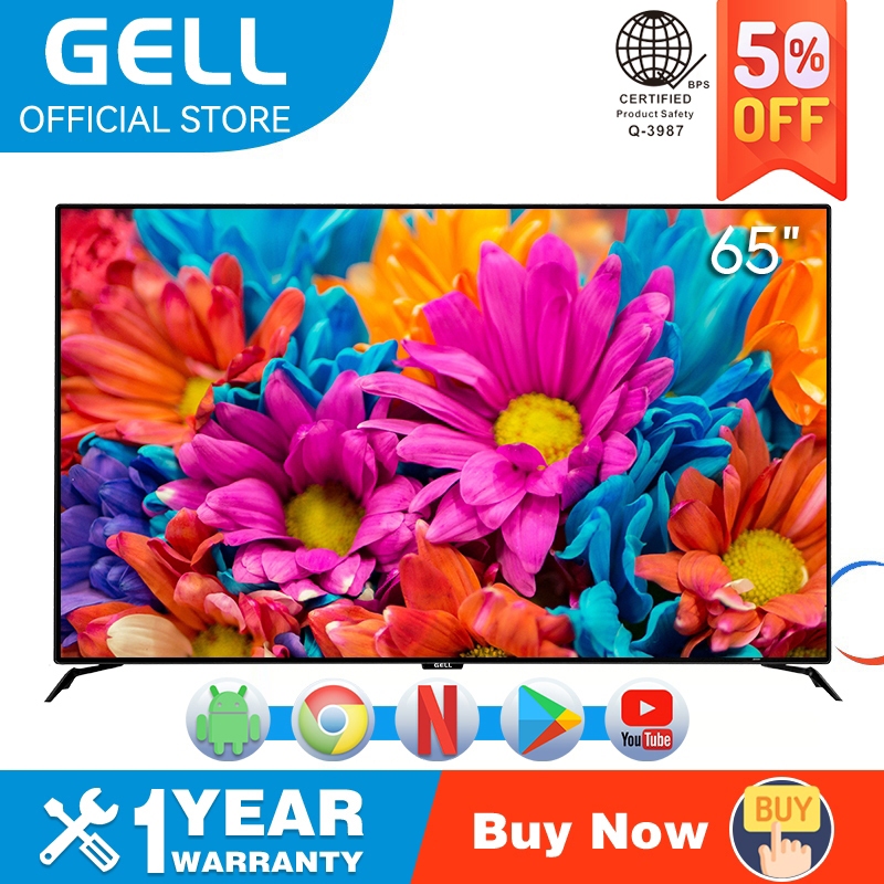 GELL 65 Inch Smart TV 60 Inch Android 55 Inch LED TV FHD Multiport ...