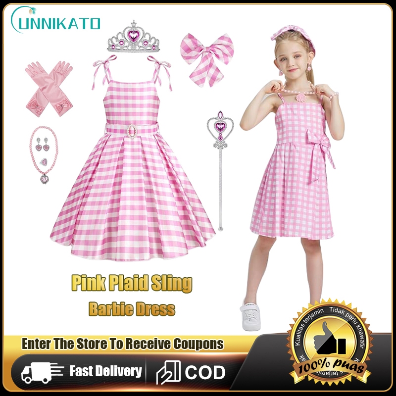 Barbie Dress For Kids With Hair Rope Set Cosplay Costume For Kids Pink ...