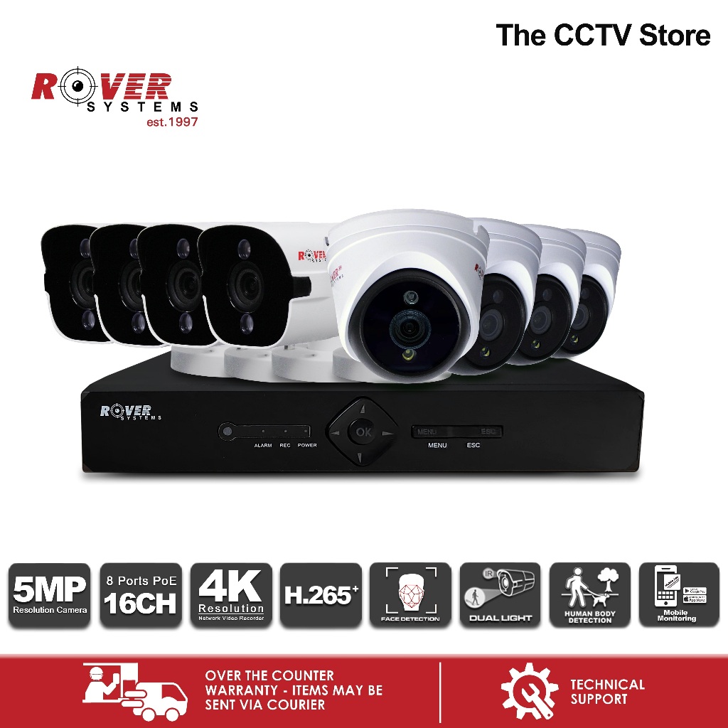 Rover Systems 16CH/ 8 POE Ports NVR w + 8 units 5MP PoE Dual Light Dark ...