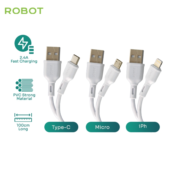 Robot RB Series Fast Charging Cable IPh /Type-C /Micro USB 3A Data ...