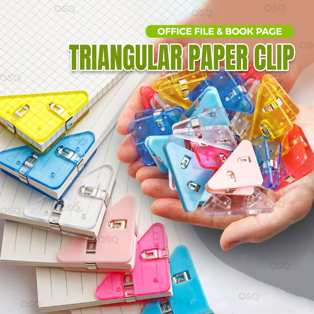OSQ Transparent & Pastel Triangular Small Paper Clip Clamp For School ...