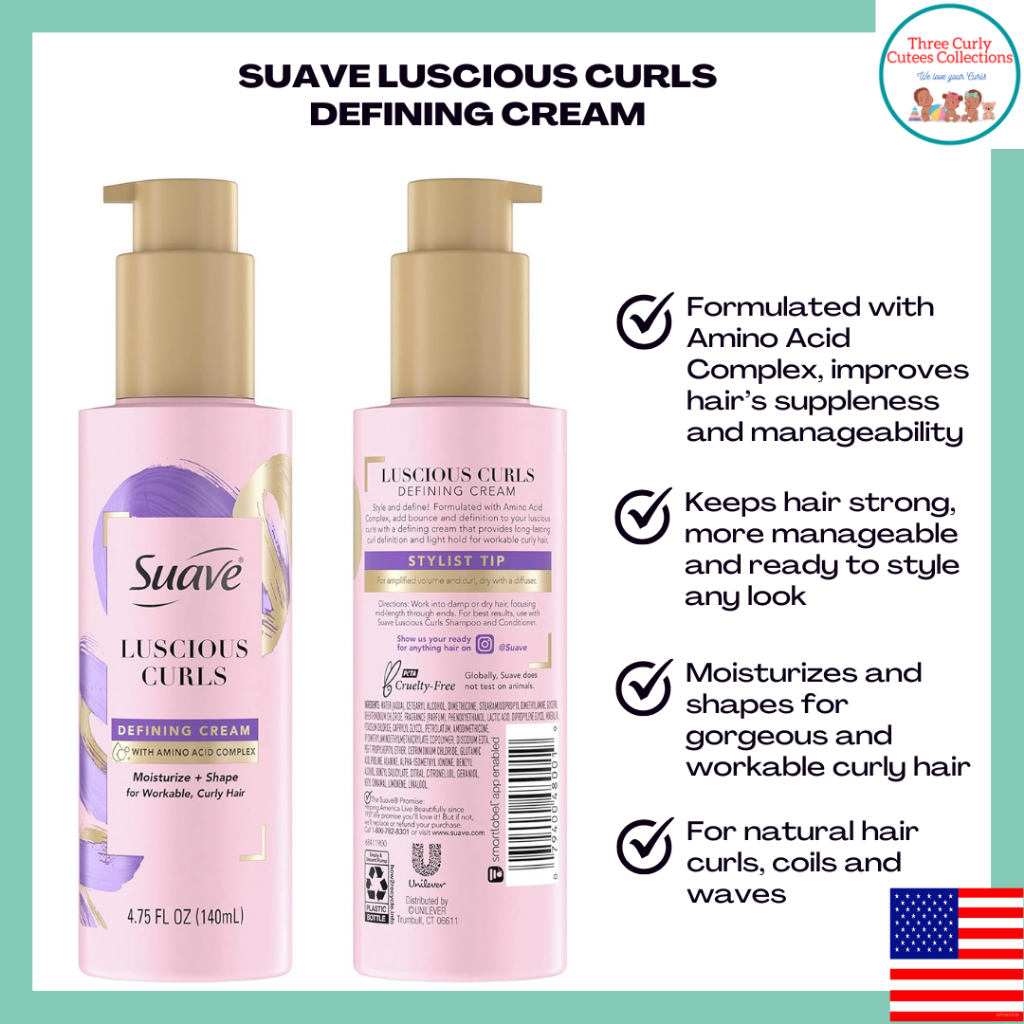 Suave Pink Luscious Curls Styling Hair Cream for Curl Defining with ...