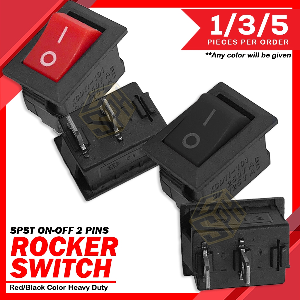 2 Way Rocker Switch SPST ON-OFF 2 Pins Black/Red (1PC/3PCS/5PCS ...