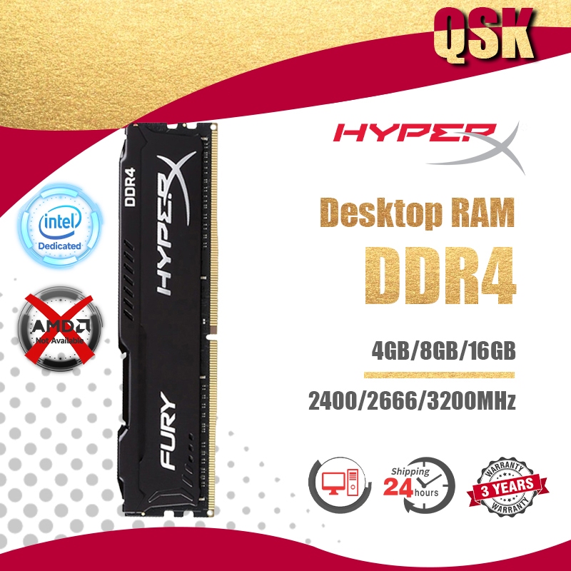 For Intel CPU Only】DDR4 8GB/16GB Kingston Hyperx 2400/2666/3200MHZ ...