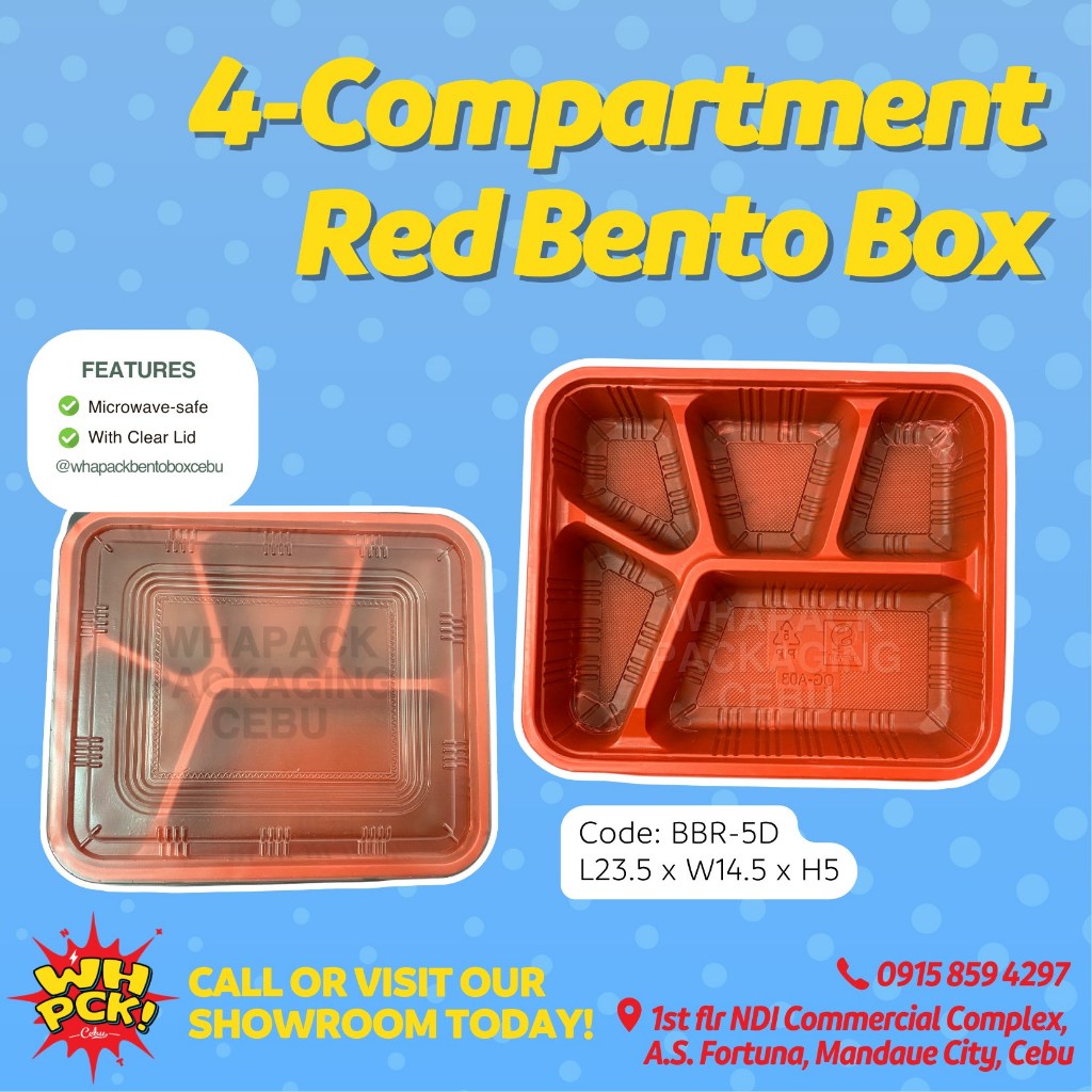 (20 PCS) 4-COMPARTMENT RED BENTO BOX | Shopee Philippines