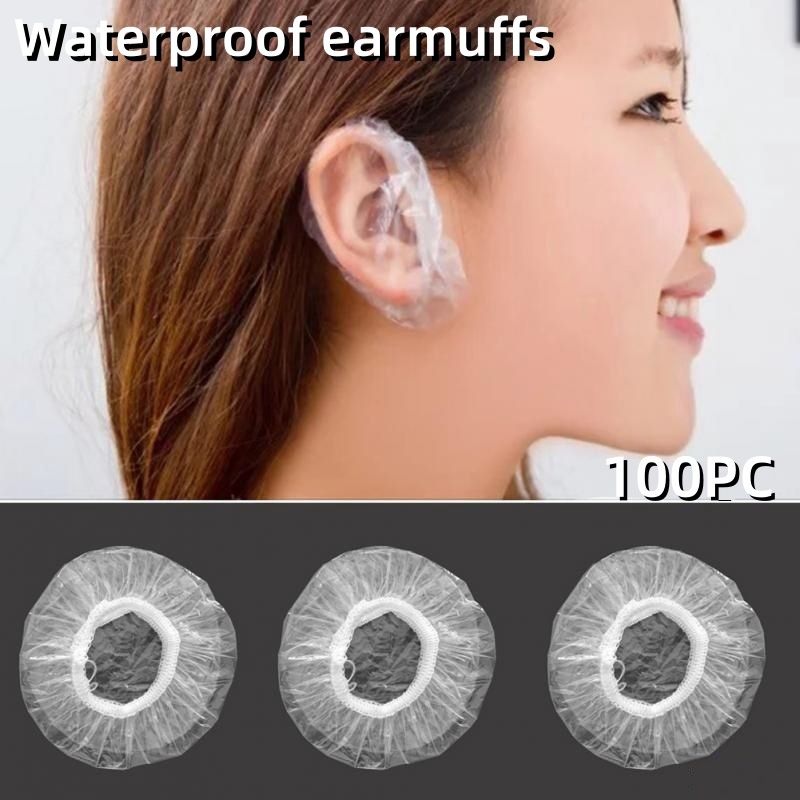 100pcs Thickened Disposable Plastic Waterproof Ear Protector Cover Caps ...