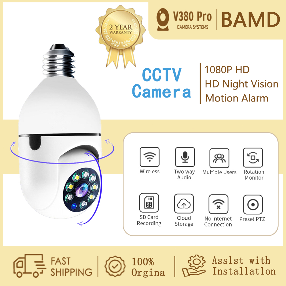 V380 E27 Bulb Indoor IP Camera PTZ 1080P HD Camera Auto Tracking Night ...