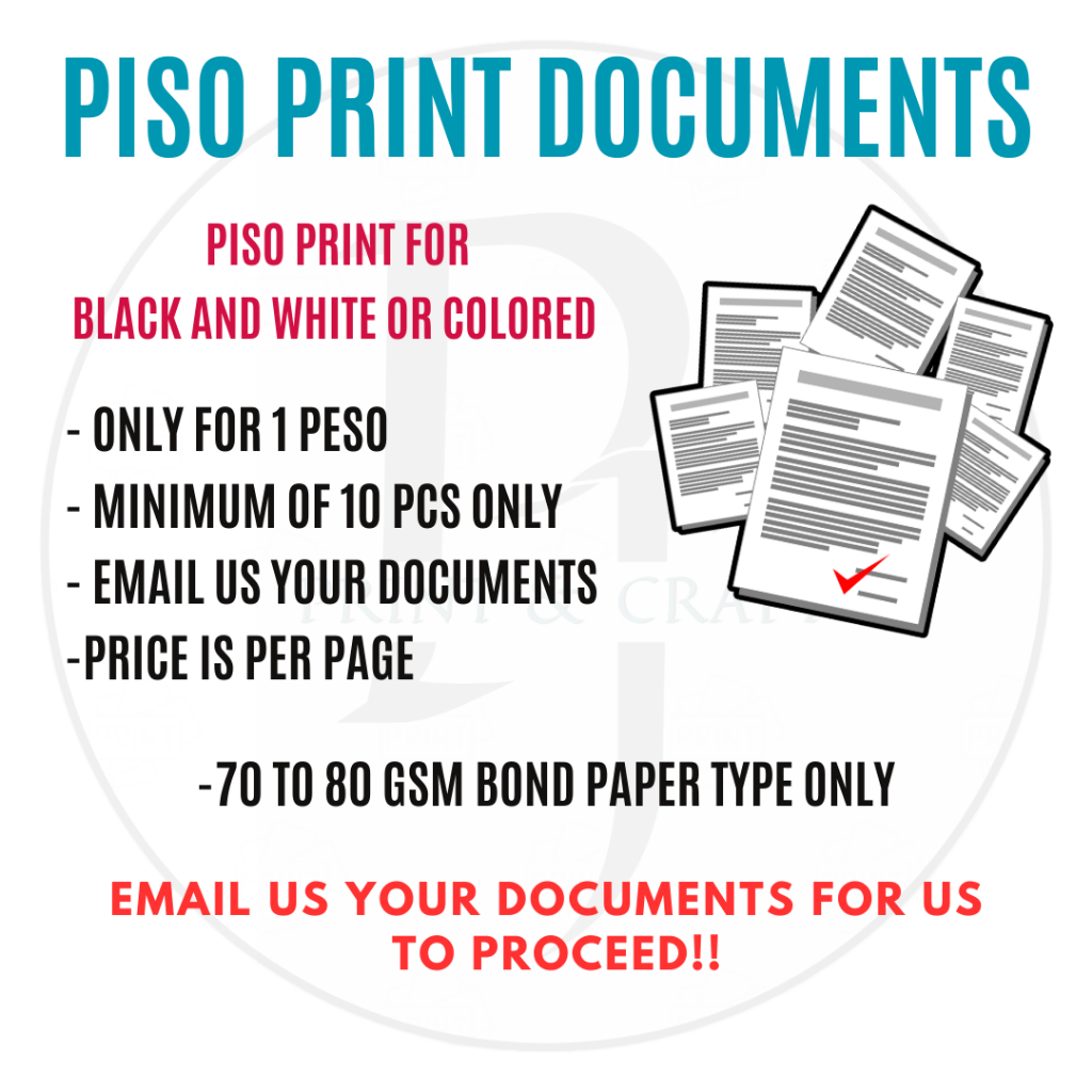 PISO PRINT DOCUMENT/ modules /worksheets ETC. Black and white Colored ...