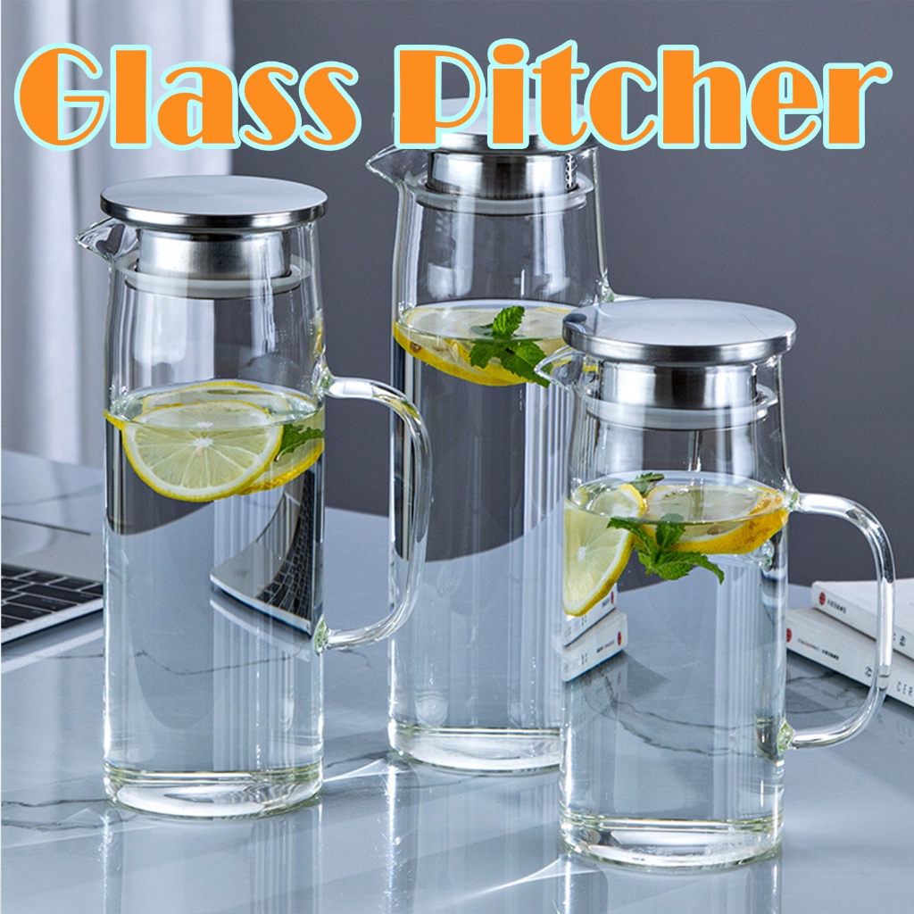Glass Pitcher with Lid and Spout 1L-1.5L,Cold Water Pitcher,Iced Tea ...