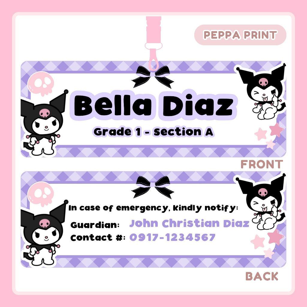 Kuromi Name Tag Bag Tag and Subject Sticker bundle customized ...