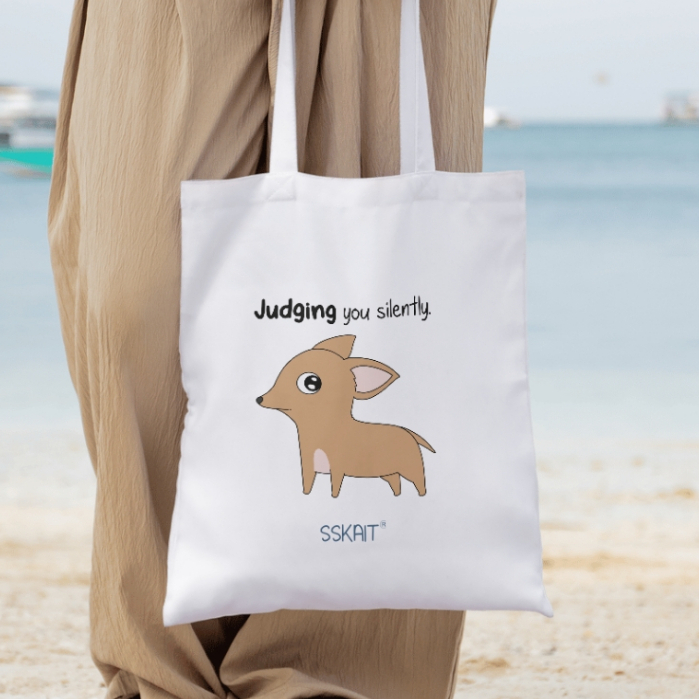 SSKAIT Dog Chihuahua Judging You Silently - Funny Mood Canvas Tote Bag ...