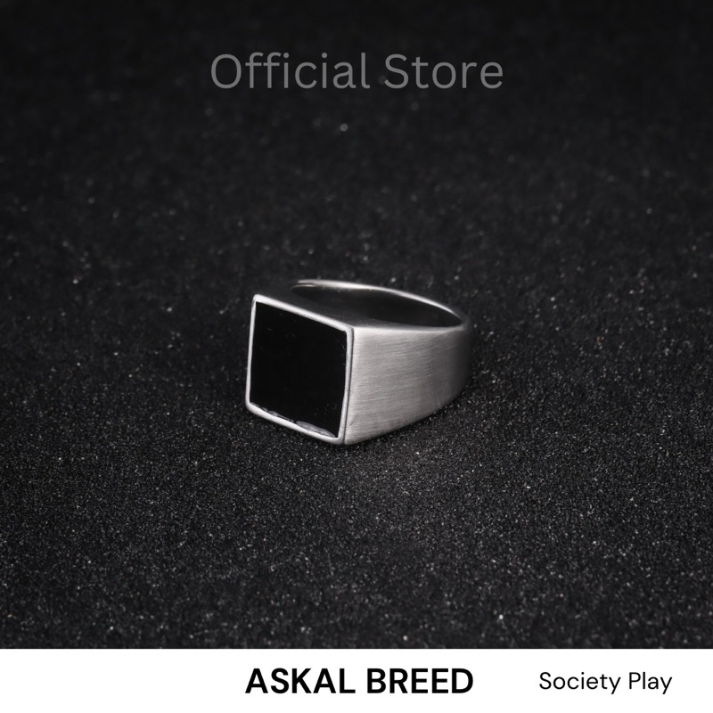 Askal Breed - Society Play Square Black Stone Silver Ring Men Stainless ...